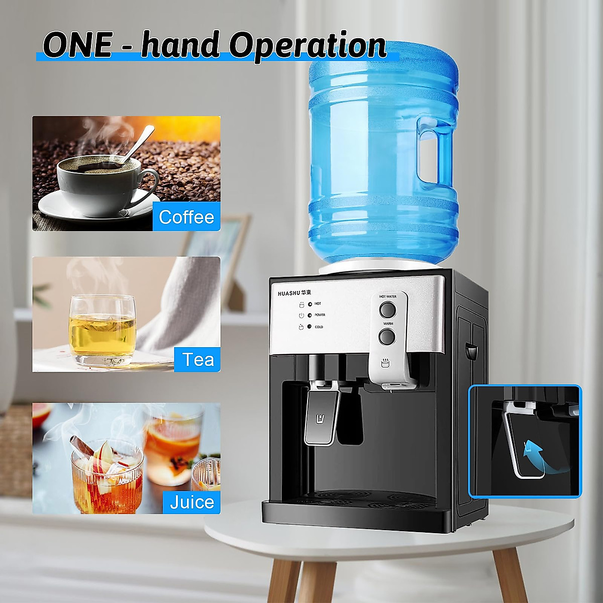 Top Loading Water Cooler Dispenser, 5 Gallon Water Dispenser w/ 3 Temperature Setting, Hot & Cold Water Dispenser for Home, Office & Dormitory (White)