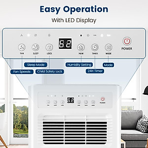 COSTWAY 2500 Sq. Ft Dehumidifier for Basement, 32 Pints Portable Quiet Dehumidifier with Sleep Mode, 24H Timer, Auto Shut Off, Auto Defrost & Drain Hose for Basement Bathroom (Navy)