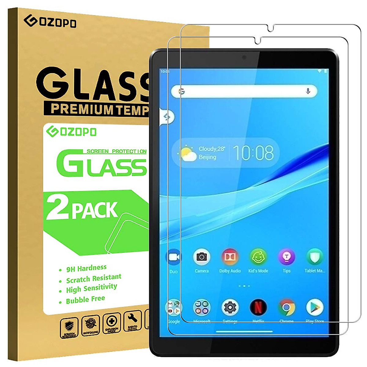 GOZOPO [2 Pack Screen Protector for Lenovo Tab M8 (8 inch), Scratch Resistant 9H Hardness Tempered Glass for Lenovo Tab M8 Tablet 8''