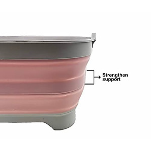 SAMMART 10L (2.64 Gallon) Collapsible Dishpan with Draining Plug - Foldable Washing Basin - Portable Dish Washing Tub - Space Saving Kitchen Storage Tray (Grey/Pale Pink)