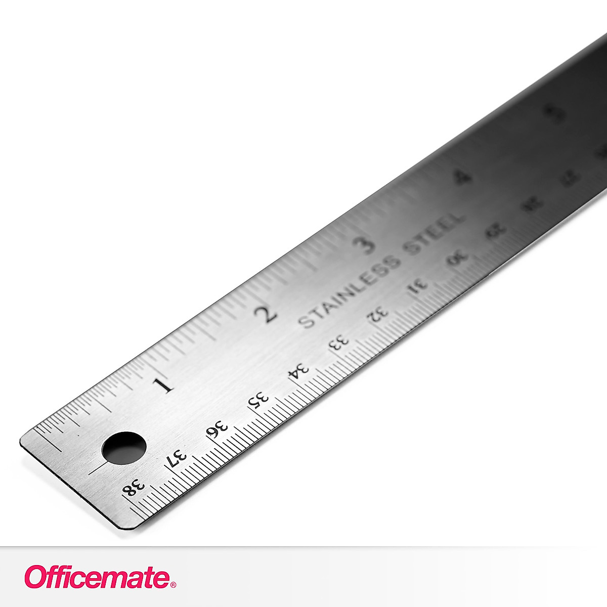 Officemate Classic Stainless Steel Metal Ruler, 15 inches with Metric Measurements, Silver, 15 L x 1.25 W (66612)