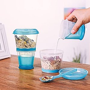 Cereal To Go, Cereal Container, Cereal On The Go Go Cereal Box Storage Container Cups Milk Yogurt Keeper Holder With Spoon (Red+Blue)