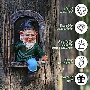 INNOLITES Elf Out The Door Tree Hugger Garden Gnome Statue, Garden Peeker Yard Art unimaginable Tree Sculpture Garden Decoration(Garden Gnomes)(Garden gnome A)