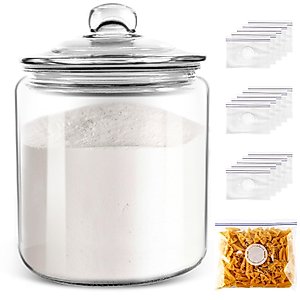 Masthome 1 Gallon Glass Jar with Lid,Large Glass Cookie Jar,Wide Mouth,Dishwasher Safe,Large Clear Jar,Storage Containers with Lids For Flour,Nuts,Cookies,Snacks-Send 15pcs Food Storage Bags