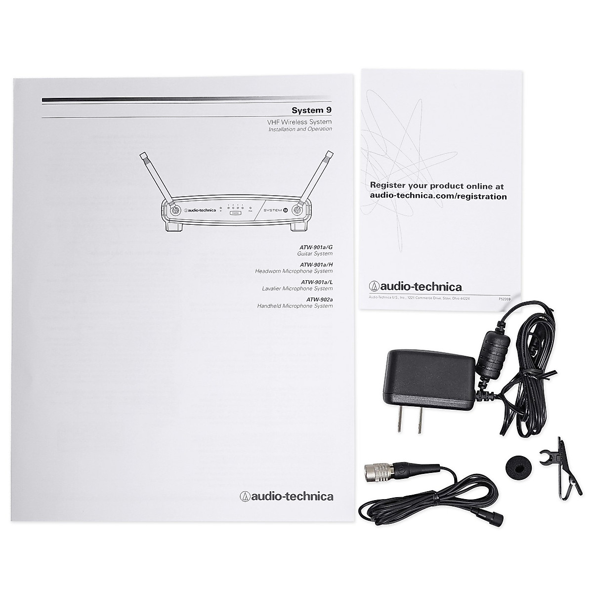 Audio-Technica ATW-901a/L Wireless Lavalier Microphone Mic + Samson Headphones