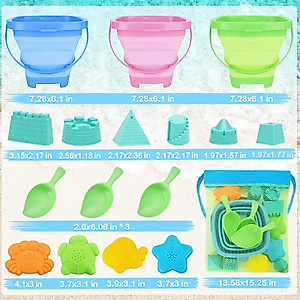 RACPNEL Collapsible Foldable Beach Sand Buckets and Shovels Set - Beach Toys for Kids with Mesh Bag & Sand Molds, Silicone Beach Sand Pails for Travel, Kids and Toddlers