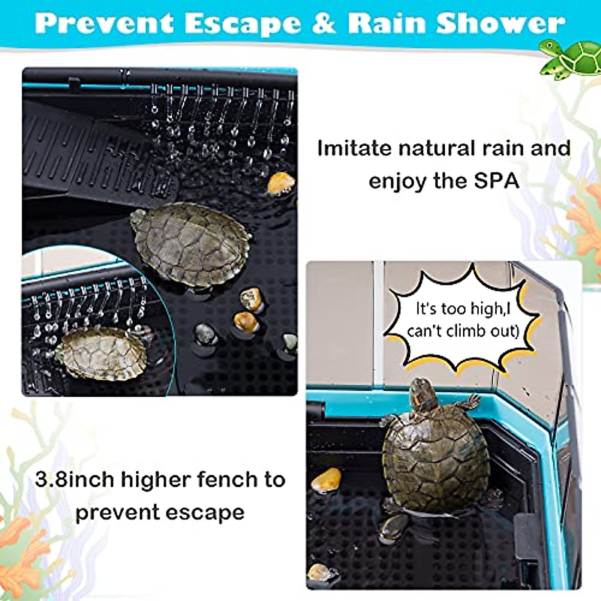 Turtle Tank Kit Turtle Aquarium with High Fence to Prevent Escape ,Large Turtle Habitat Tank Kit with Water Filter and Multi Filter Mater to Provide a Water Bath for The Turtle, Easy to Change Water