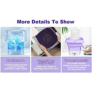 HULKNPEW 6.5L Folding Washing Machine,Portable Washing Machine,Small Washer with 3 Modes Deep Cleaning & Spin-dry,Easy to Carry,Suitable for Apartments, Dormitories, Camping, RV, Travel,Hotels-Purple