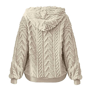 Black of Friday Deals 2023, Oversized Sweatshirts for Women Loose Fit Cable Knit Chunky Sweater Long Sleeve Thermal Plush Fleece Pullover Sweatshirts Lightweight Hoodie Winter Clothes L-Beige L
