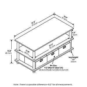 FURINNO Turn-N-Tube Coffee Table, 31.22D x 15.5W x 15.8H in, Black Oak/Black/Brown