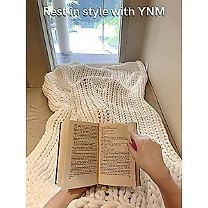 YnM Chunky Throw Blanket, Medium-Weight, Hand Knitted, Skin Friendly, Ventilated and Breathable, Machine Washable, Home Décor Piece for Couch, Sofa and Bed (White, 40x50 Inch)