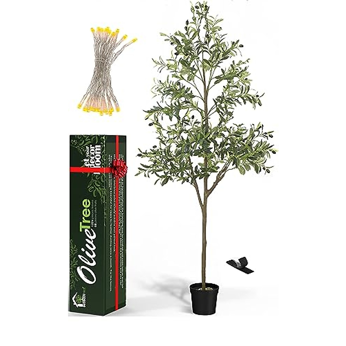 Artificial Olive Tree 6FT for Home Decor Indoor Bonus 20 ft String Light .Olive Trees Artificial Indoor Tree-Faux Olive Tree 6FT,Fake Olive Tree Faux Trees Indoor Tree,Faux Tree,Olive Tree Artificial.