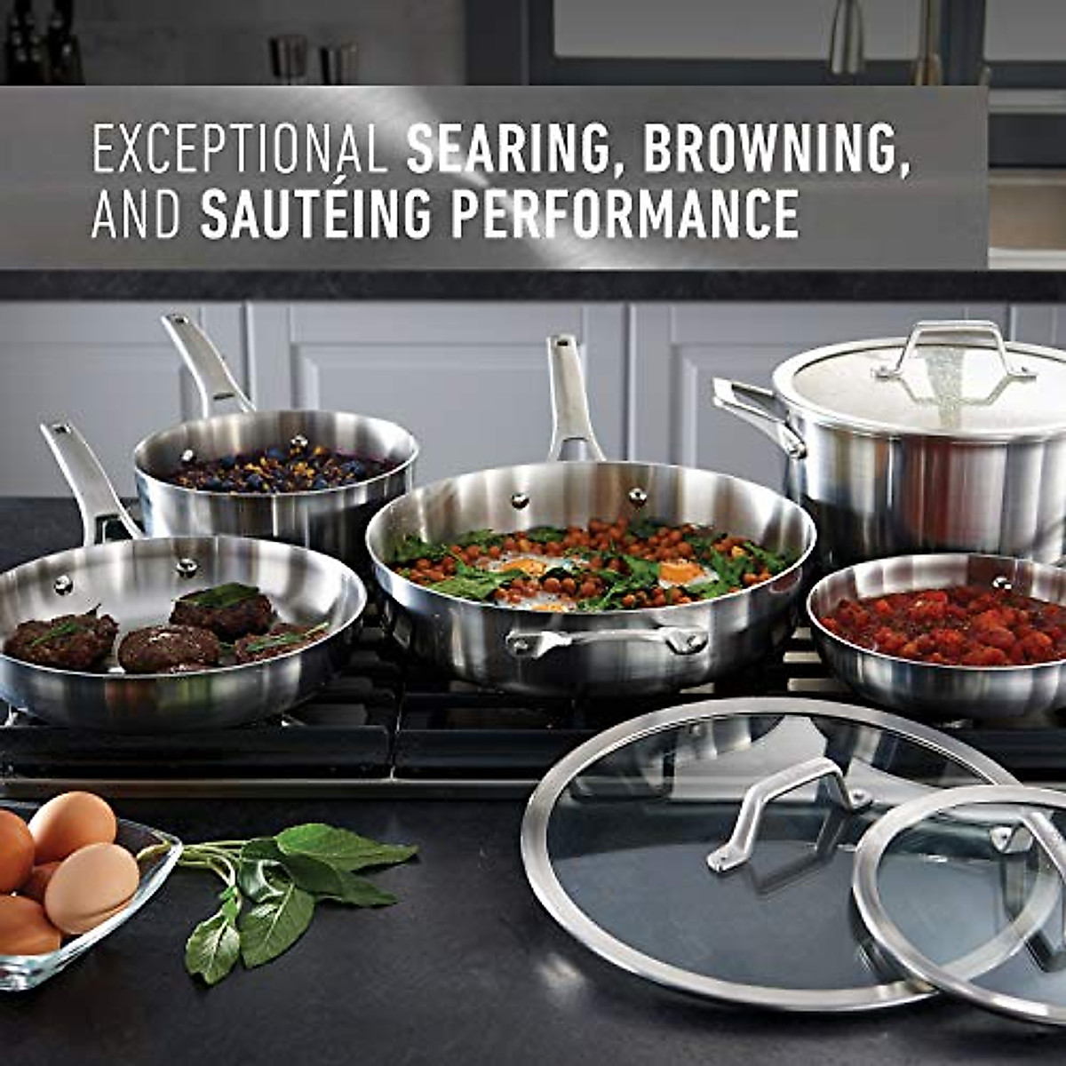 Calphalon 11-Piece Pots and Pans Set, Stainless Steel Kitchen Cookware with Stay-Cool Handles, Dishwasher Safe, Silver
