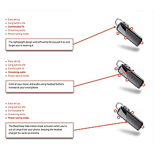 Plantronics Explorer 80 Bluetooth Wireless Headset, A2DP Music Stream,11 Hour Battery (Gray)