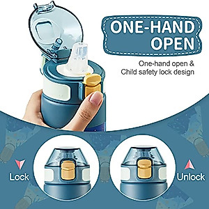 Kids Water Bottle 16 oz Stainless Steel 18/10 Vacuum Insulated Water Bottle Wide Mouth Flask with Leak proof Straw Lid for School Blue