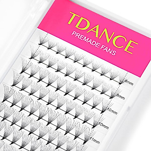 TDANCE Easy Fan Lash Extensions Thickness 0.07 D Curl Mix 8-15mm + Premade Fans Eyelash Extensions 10D D Curl 0.07 Thickness Middle Stem 8-15mm Mixed Length