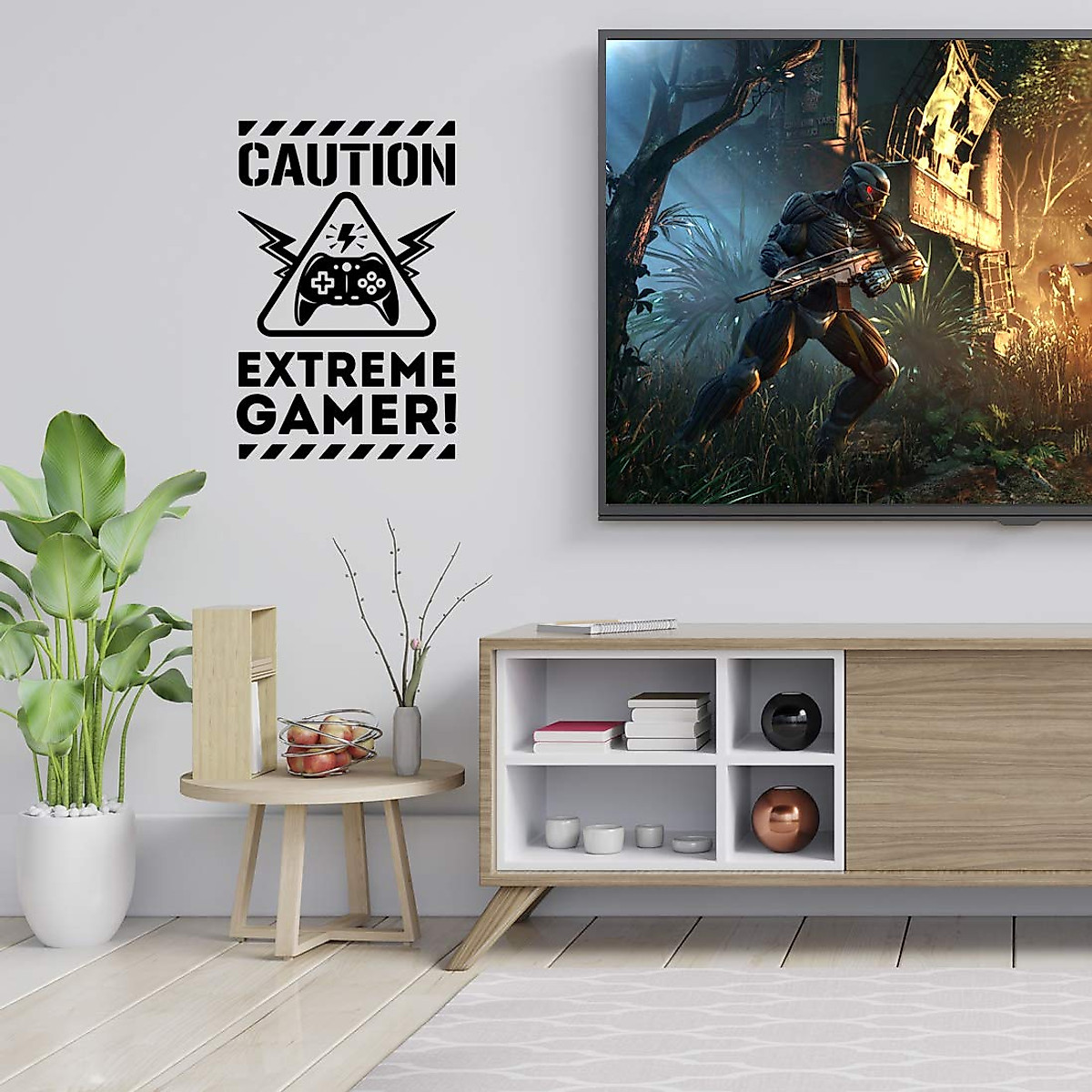 Caution extreme gamer wall sticker boys bedroom decor gaming wall art kids room decorations stickers teen gamers boy posters boy decal teenage decoration vinyl home mural funny game rooms design black