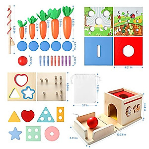 Asweets 8 in 1 Montessori Toys for 1 Year Old Includes Object Permanence Box，Montessori Coin Box，Carrot Harvest Game，Matchstick Color Drop Game，Ball Drop Learning Toys for 6-12 Months
