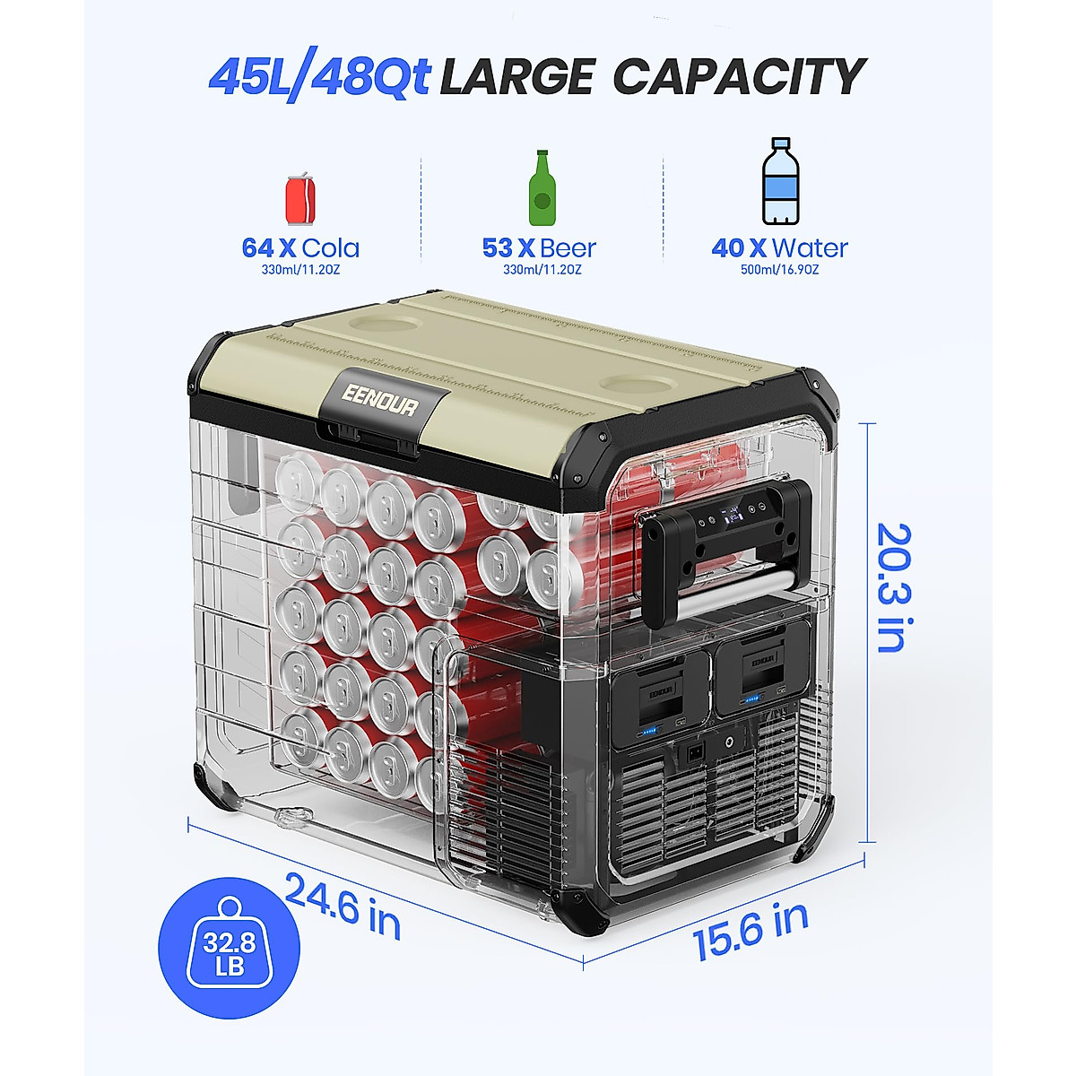 EENOUR 12V Refrigerator Portable Freezer 48 Quart/45L Battery Powered Car Fridge Energy Saving Compressor Cooler -4~50℉ 12/24V DC 110~240V AC Fast Cooling Perfect for RV Truck Van Camping Sailboat