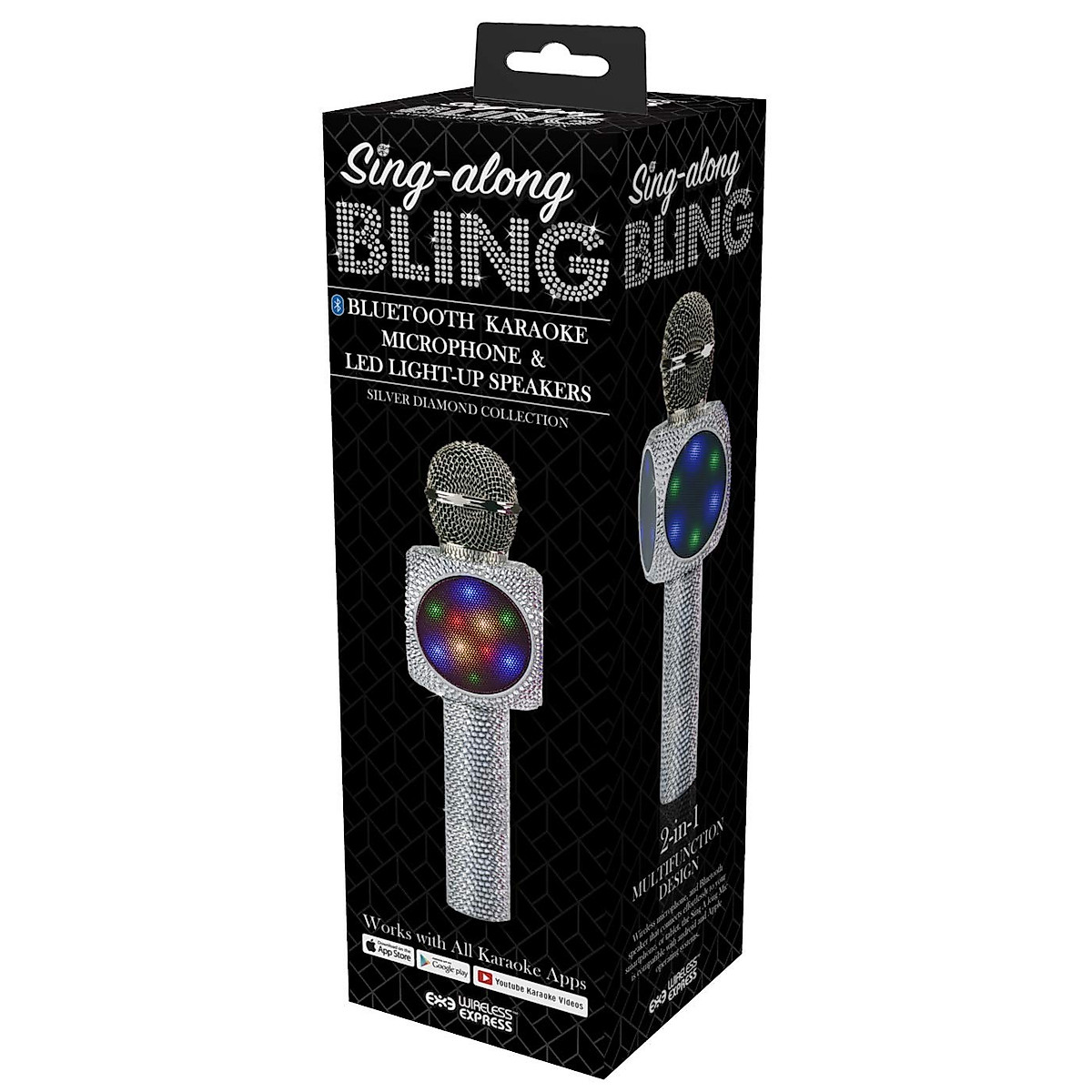Wireless Express - Sing-Along Bling Bluetooth Karaoke Microphone and Bluetooth Stereo Speaker All-in-One (Silver Bling)