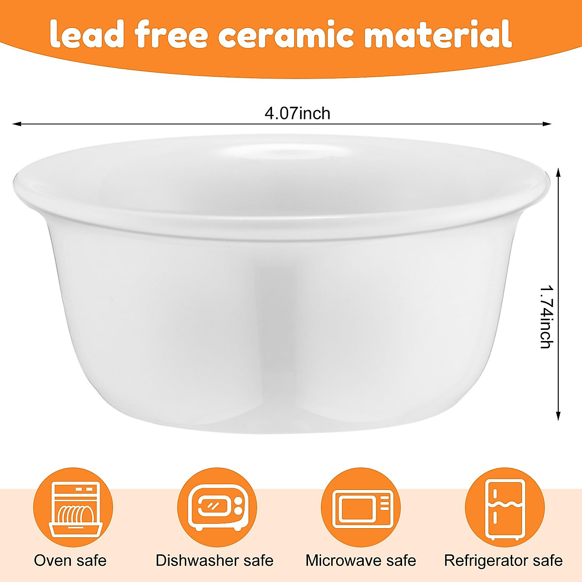 Rossesay 8 Pcs Ceramic Butter Warmers for Seafood Set 4.7oz Butter Warmer with 32 Pcs Tealight Candles for Chocolate Cheese Fondue Melting, Dishwasher Safe, Microwave Safe, Oven Safe, White