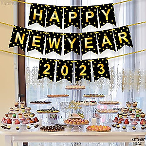 Shiny, Happy New Year Banner 2023 - 10 Feet, No DIY | NYE Decorations 2023 | Happy New Year Sign for New Years Eve Party Supplies 2023 | New Years Eve Decorations for Happy New Year Decorations 2023