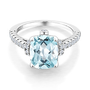 Gem Stone King 925 Sterling Silver Sky Blue Simulated Aquamarine and White Created Sapphire Ring For Women (3.11 Cttw, Available in size 5, 6, 7, 8, 9)
