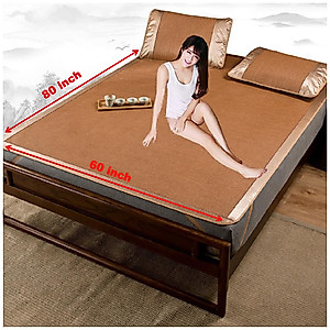 Foldabl Summer Mattress, Double-Sided Home Quick Cooling Textile Rattan Mat Soft Latex on The Back Summer Bed Cover (King)