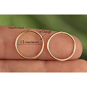 14k Gold Filled Conch Hoop Earrings for Women, 12mm 18 Gauge (Gold, 12mm 18 gauge / 1 pair)