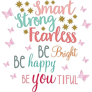 20 Sheets Inspirational Wall Decals Girl Quote Set 12 Sheets 3D Butterfly, Smart Strong Fearless, Be Bright, Be Happy, BeYouTifu Vinyl Decals Sayings Art Vinyl for Bedroom Classroom
