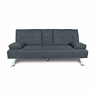 ERYE Modern Futon Loveseat Convertible Sleeper Bed for Living Room Apartment Small Space Furniture Sets with 2 Cup Holders Metal Legs,Removable Soft Pillow-Top Armrest, Sofa & Couch, Dark Grey