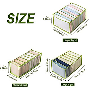 Wardrobe Closet Clothes Organizer Storage Basket - Mesh, Easy to Clean, Foldable, 7 slots for Pants, Jeans, Shirts (36*25*20cm, 7 grid, Green)