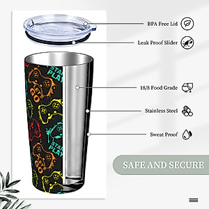 Yobvec Gaming Tumbler Cup with Lid and Straw, 20 Oz Stainless Steel Insulated Gamer Mug Gaming Accessories