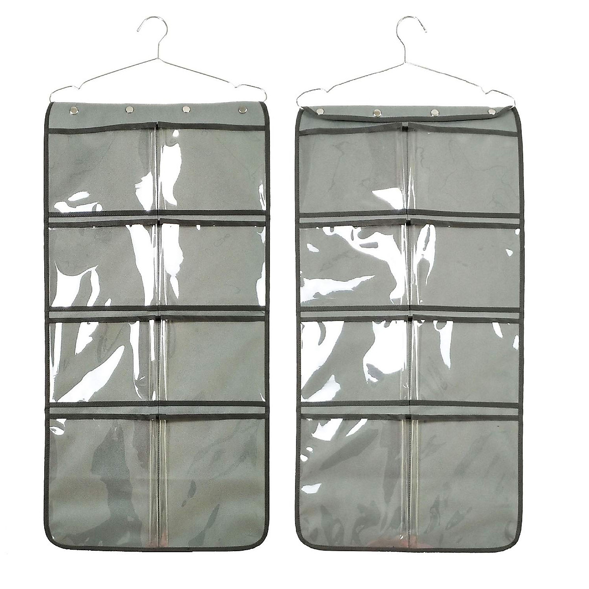 NIMES Durable Hanging Closet Underwear Sock Bra Stocking Organizer Dual-Sided Accessories Storage with 16 Large Clear Pockets (Grey)