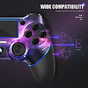 Open Red Custom Deisgn, Replacement for PS4 Controller, Starry Sky Wireless PS4 Controller Joystick for PS4, Slim, Pro and Windows PC, Bonus Two Thumb Grips