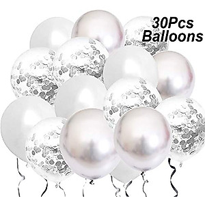 Silver Happy Birthday Balloons Banner White And Silver Confetti Balloons for Birthday Party Decorations