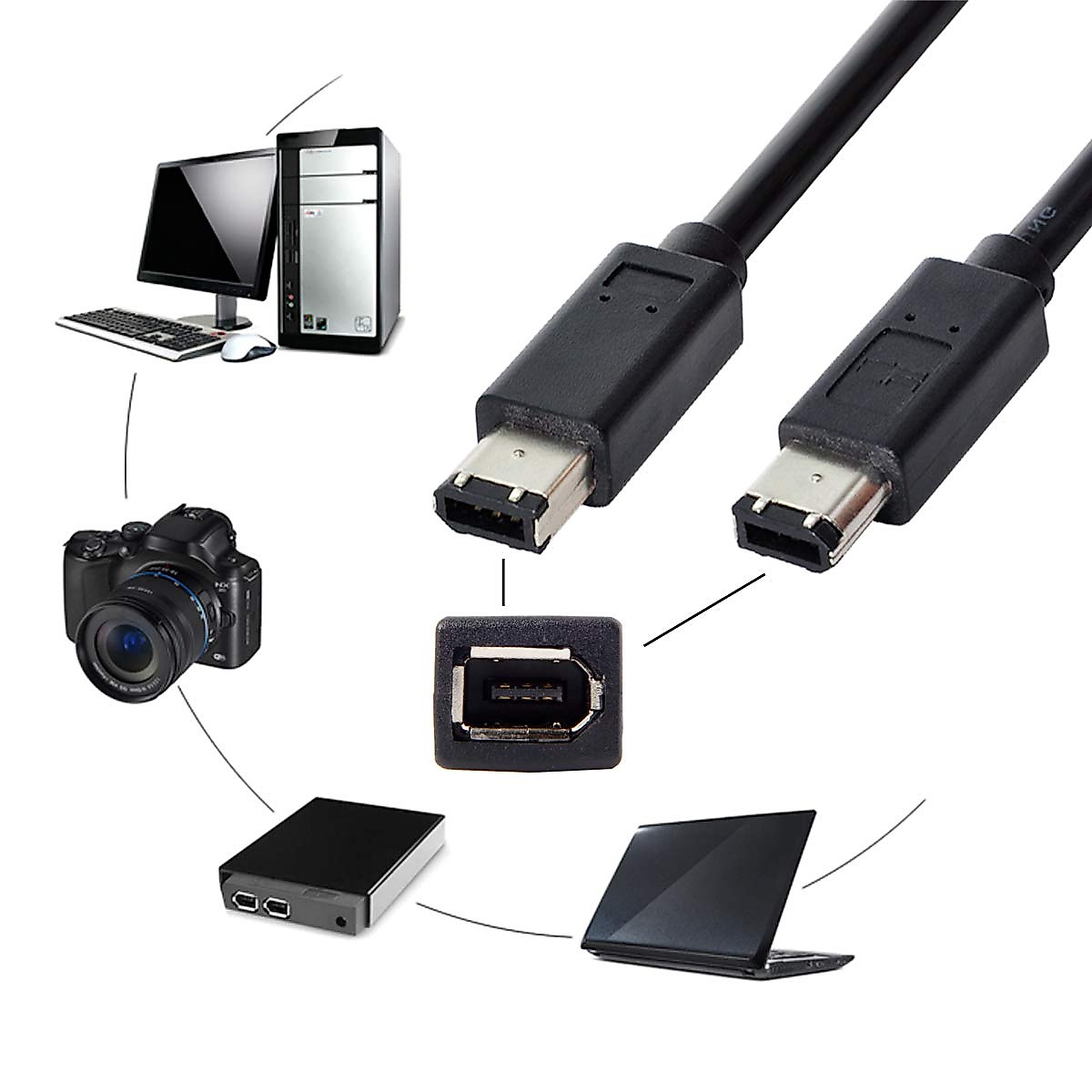 xiwai 1394a 6 Pin to 6Pin Male FireWire 400 to FireWire 400 6-6 ilink Cable IEEE 1394 1.8m