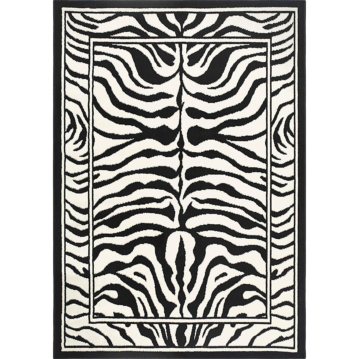 Champion Rugs Zebra Print Rug Contemporary Area Rugs Zebra Rugs Large Zebra Rugs for Living Room Animal Print Rug Black White (5' 3" X 7' 5")