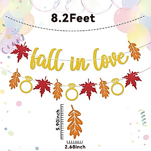 Fall in Love Banner - Fall Bridal Shower Decor, Autumn Maple Leaves Ring Theme Bridal Wedding Party Decorations Gold Glitter