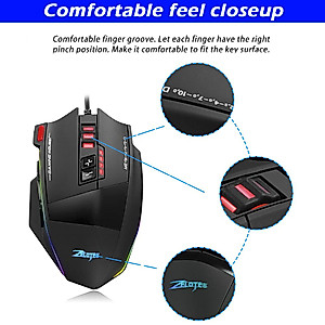 Zelotes C13 Gaming Mouse, AFUNTA LED Optical Gaming Mouse Wired with 13 Programmable Buttons, Compatible with PC Mac Laptop, DPI 1500/2500/4000/7000/10000