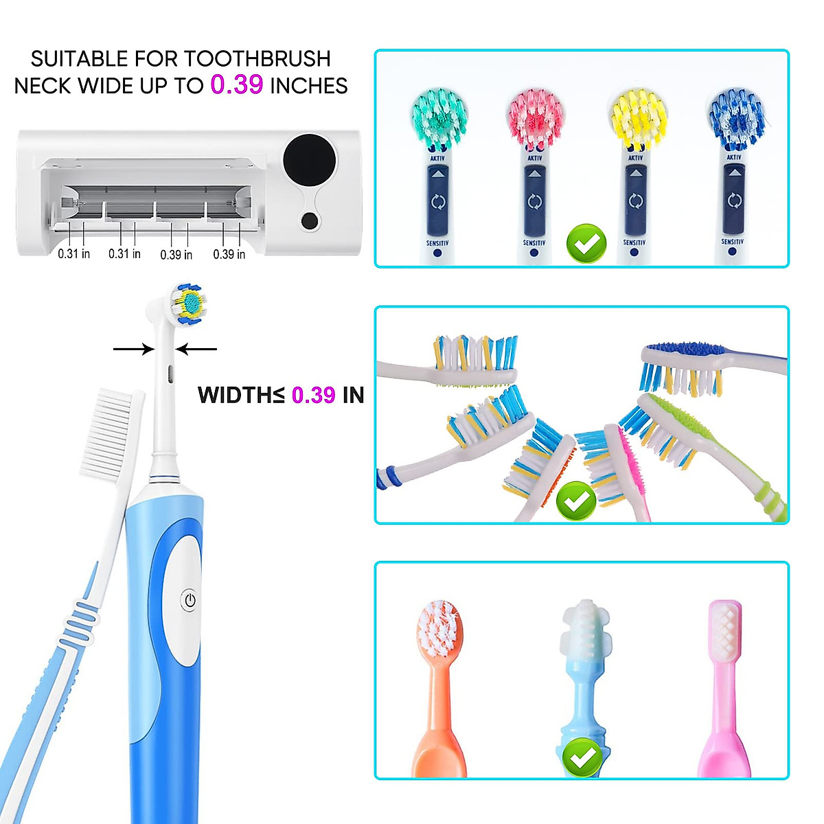 StarWin UV Toothbrush Cleaner, Timer Function, Rechargeable Tooth Brush Holder Wall-Mounted for Bathroom, No Drilling, 4 Slots