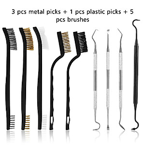 Accmor Gun Cleaning Brush & Pick Kit, Gun Cleaner Tool Set Including Double-Ended Brass Steel Nylon Bristle Brushes, Stainless Steel & Polymer Picks