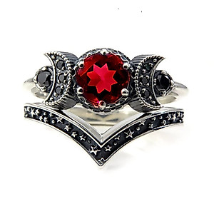 Triple Moon Bands Ring Jewelry for Women 925 Sterling Silver Engagement Ring Triple Moon Goddess for Women