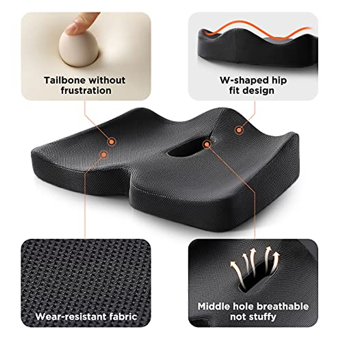 COTAZA Donut Cushion for Tailbone Pain, Office Chair Cushion for Butt, Hemorrhoid Pain Relief, Pressure Relief Seat Cushion for Hip Pain, Butt Pillow, Wheelchair, Black
