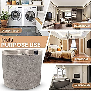 INNOVIEUR - Tall Woven Cotton Rope Laundry Basket Hamper Foldable Collapsible Comforters Storage Bins Baby Blankets Toy Storage Organization - Grey 22"x 22"x18"