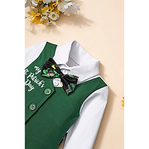 WIQI toddler boy St. Patrick's Day clothes Long Sleeve St. Pat's Day Shirt Romper Jumpsuit+ bow tie baby boy St. Patrick's Day outfit
