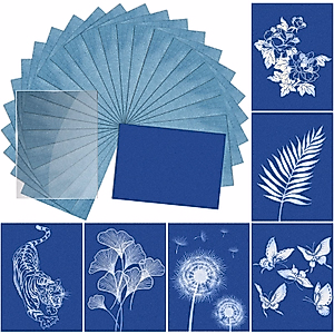 Sun Print Paper Kit Cyanotype Paper, 24 Sheets Cyanotype Papers with 1 Sheet Acrylic Panel, High Sensitive Nature Sun/Solar Activated Sun Printing Art Paper for Arts Crafts DIY Project