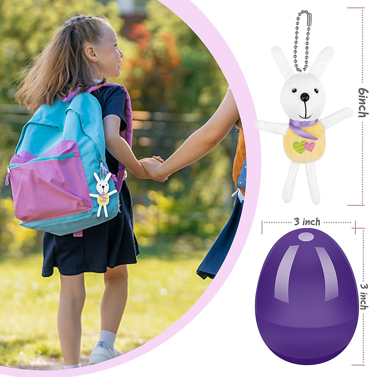 CAKKA Easter Eggs with Toys Inside, 12 Pack Prefilled Easter Eggs with Bunny Animal Plush, 3” Pre Filled Plastic Easter Eggs, Easter Fillers Stuffers Toys for Toddlers 1-3 Baby Girls