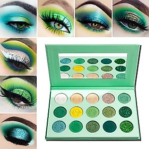 Afflano Green Eyeshadow Palette, Green Glitter Eyeshadow Highly Pigmented, Forest Emerald Green Christmas Makeup Palettes, Yellow Lime Grass Grinch Green Makeup Eye Shadow Pallet 15 Color