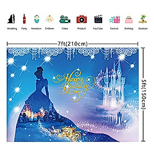 Dost Baby Blue Princess Happy Birthday Backdrop Fantasy Castle Carriage Princess Party Decoration Shiny Light Photography Backdrop(7x5FT), Dost-cy278-7x5FT